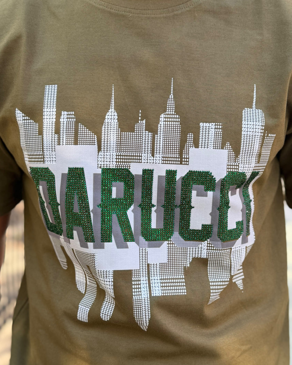 MEN T-SHIRTS- OLIVE WITH RHINESTONE LOGO – DaRucci Leather