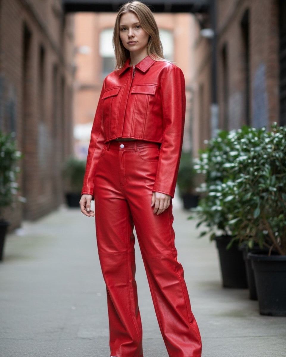 WOMEN- LEATHER SET - MOTO RED – DaRucci Leather
