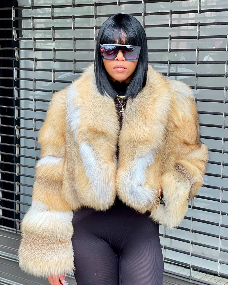 WOMEN CROP TOP FOX BOMBER-GOLD FOX – DaRucci Leather