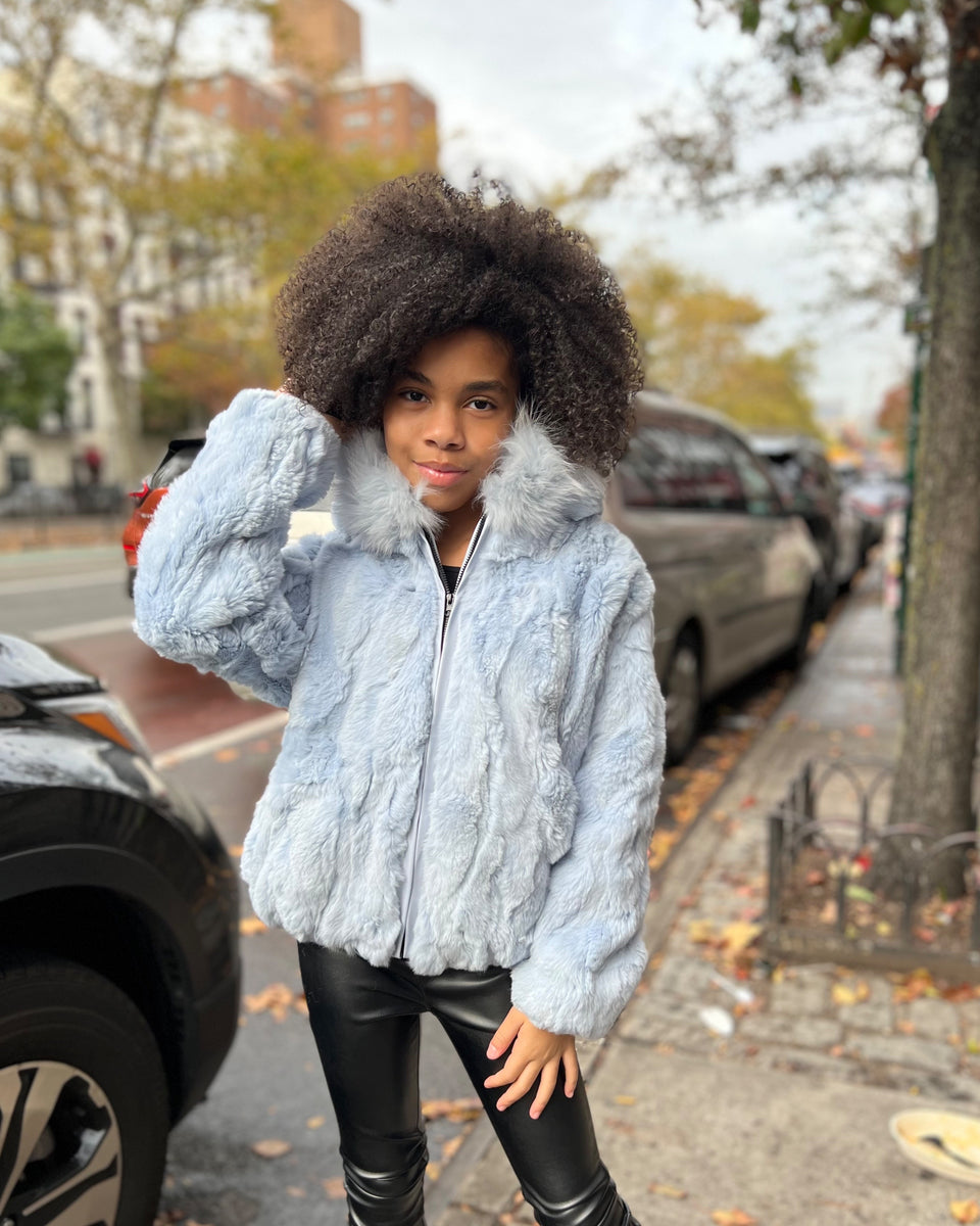 KIDS- BABY BLUE FUR WITH HOOD – DaRucci Leather